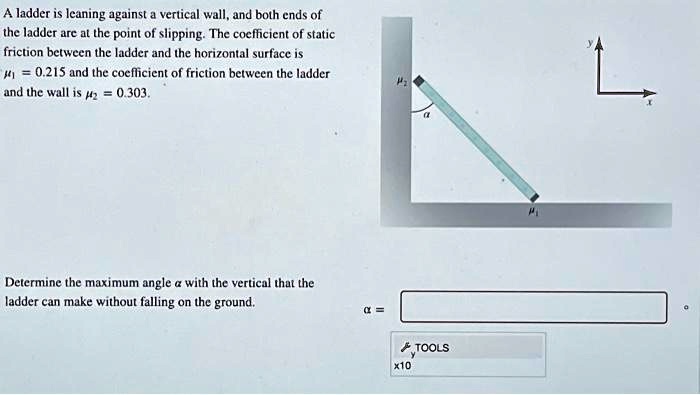 A ladder is leaning against a vertical wall, and both ends of the ...