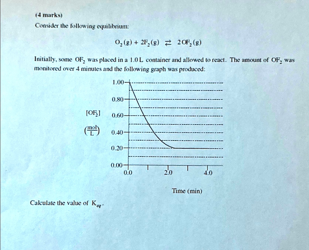 SOLVED: (4 marks) Consider the following equilibrium: O2(g) + 2F2(g) ⇄ 2OF2(g) Initially, some ...