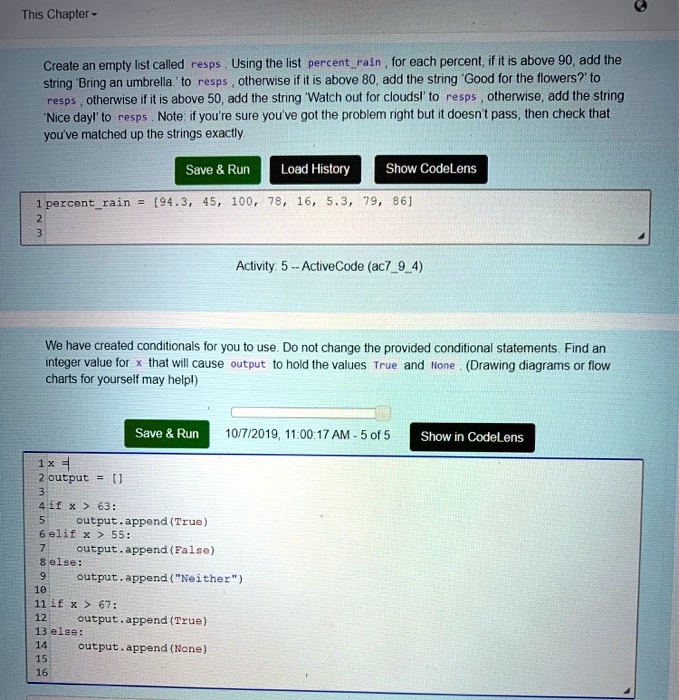 Solved Python This Chapter Create An Empty List Called Resps Ing The List Percent Rain For