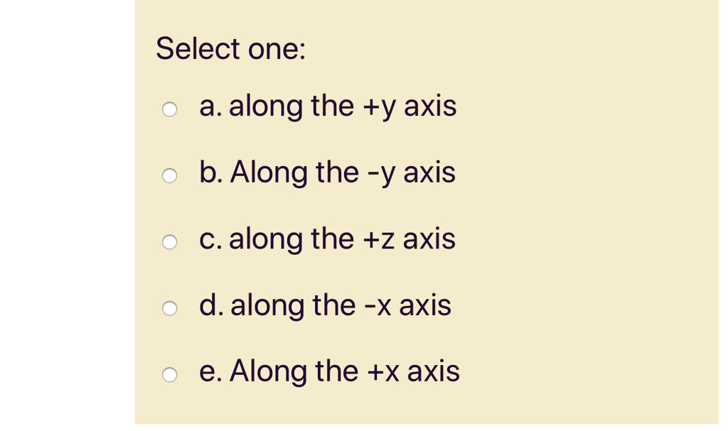 SOLVED: Select one: a. along the +y axis b: Along the -y axis C. along ...