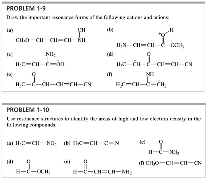 problem 1 9 draw the important resonance forms of the following cations and anions oh b 0 cho ...