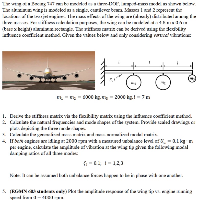 The wing of a Boeing 747 can be modeled as a three-DOF, lumped-mass ...