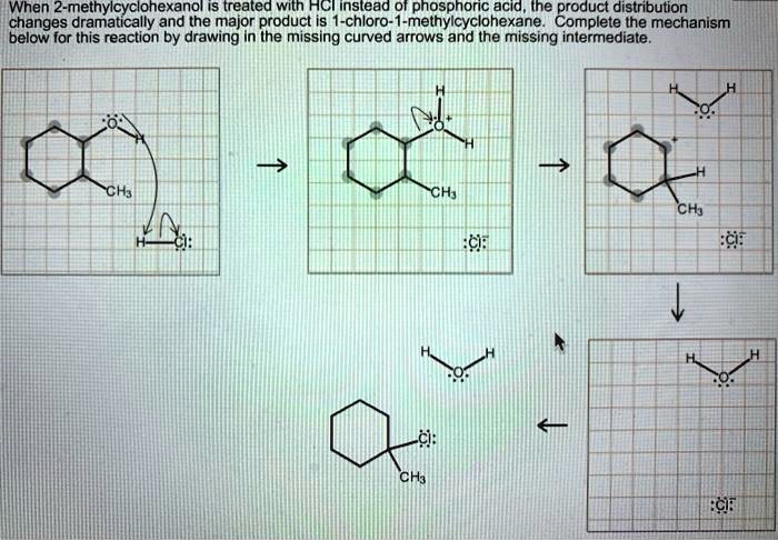 when 2 methylcyclohexanol is treated with hc instead 0i phosphoric acid ine distribution changes ...