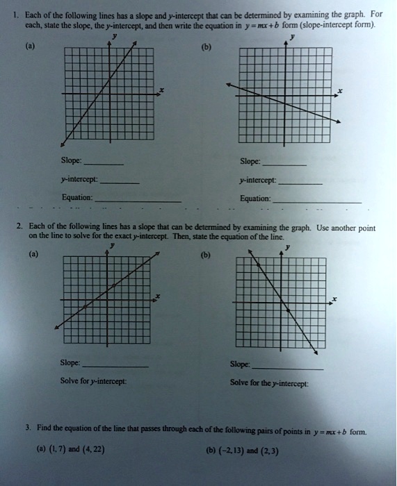 SOLVED: Each of the following lines has a slope and y-intercept that ...