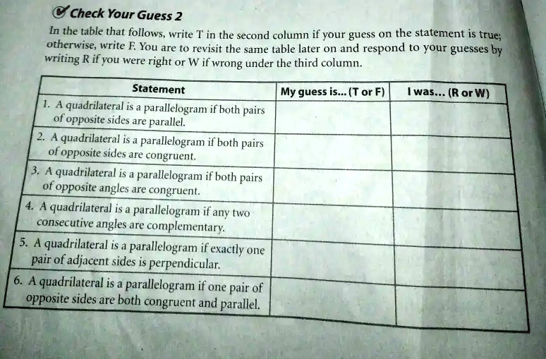 Check Your Guess 2 In the table that follows, write T in the second ...