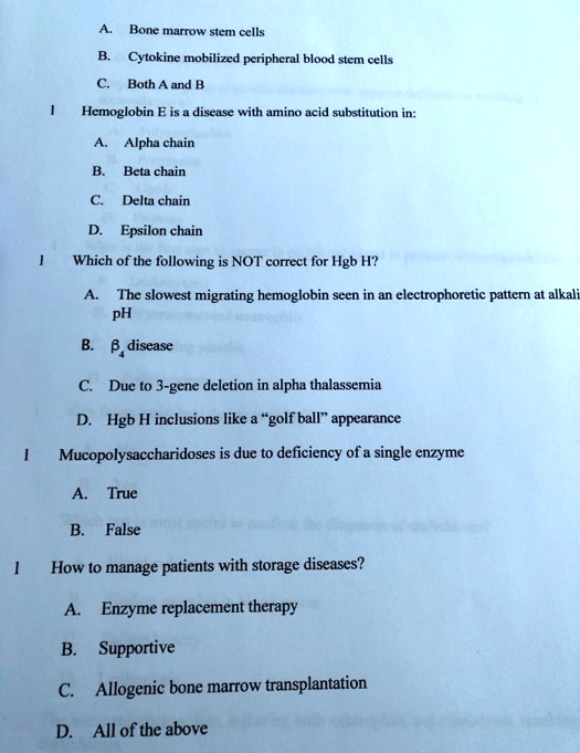 SOLVED: Bone marrow slen cells Cytokine mobilized peripheral blood stem ...