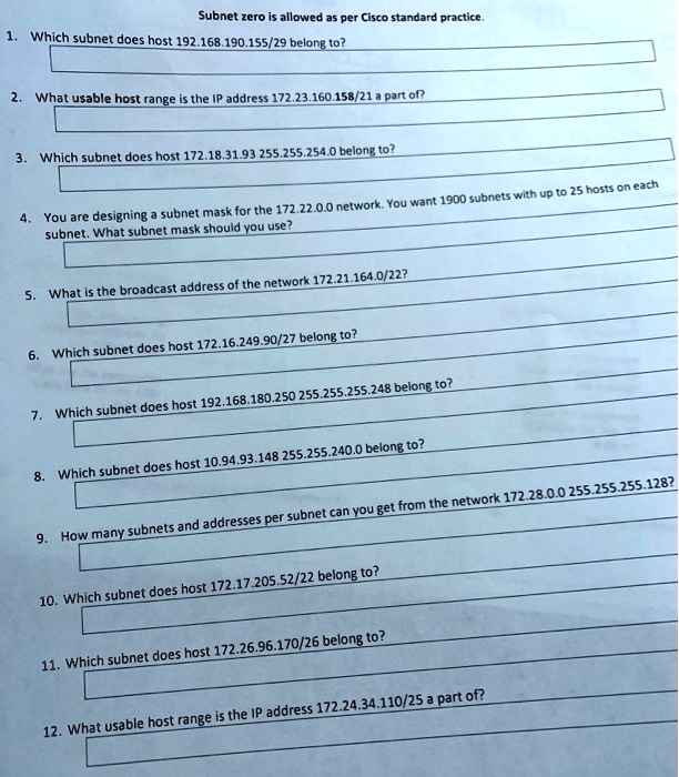 SOLVED: Subnet zero is allowed as per Cisco standard practice. 1. Which ...