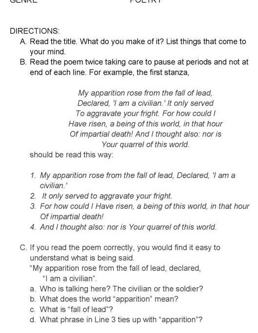 SOLVED: DIRECTIONS: A. Read the title. What do you make of it? List ...