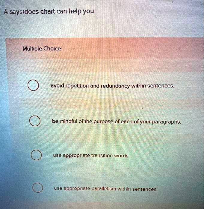 A says/does chart can help you Multiple Choice avoid repetition and ...