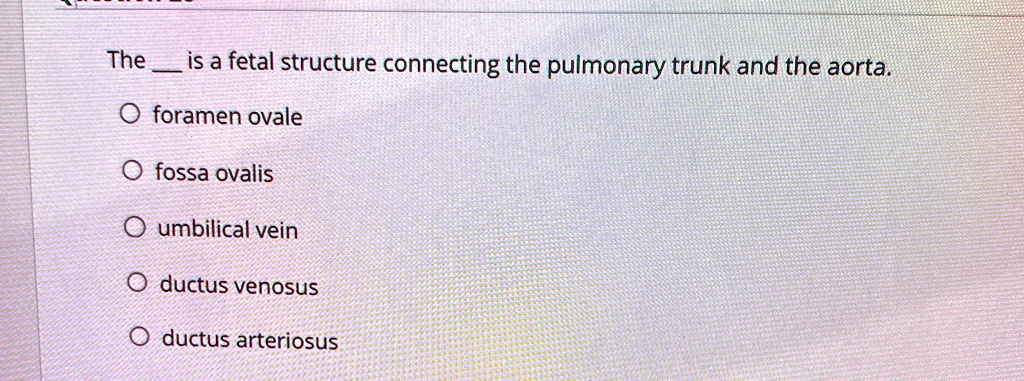 [GET ANSWER] The is a fetal structure connecting the pulmonary trunk ...