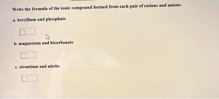 SOLVED: a. Write the formula of the ionic compound formed from each ...