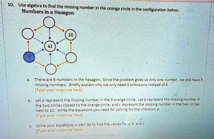 SOLVED: Use algebra to find the missing number in the numbers in orange ...