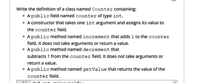 write the definition of a class named counter containing e apublicfield ...