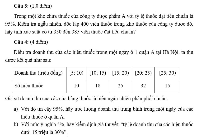 Câu 3: ( 1,0 ?i?m) Trong m?t kho ch?a thu?c c?a công ty d??c ph?m A v?i ...