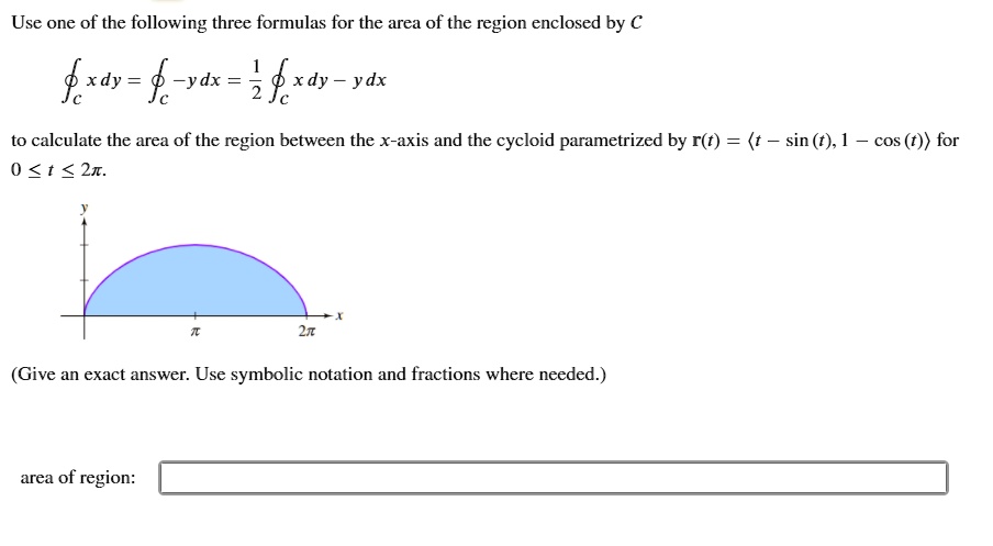 use one of the following three formulas for the area of the region ...