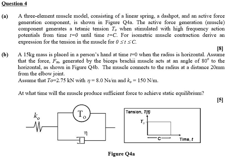 question 4 a a three element muscle model consisting of a linear spring a dashpotand an active ...