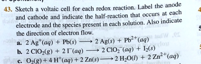 SOLVED: 43. Sketch a voltaic cell for each redox reaction: Label the anode and cathode and ...
