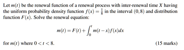 let mt be the renewal function of a renewal process with inter renewal ...