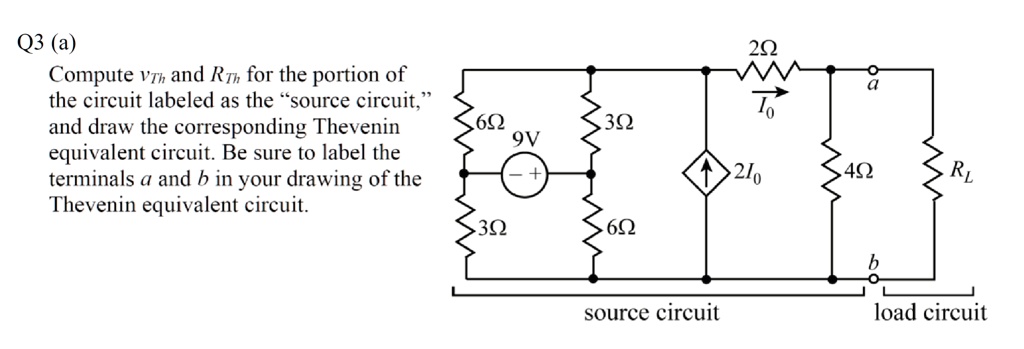 Q3 (a) Compute vTH and RTH for the portion of the circuit labeled as ...