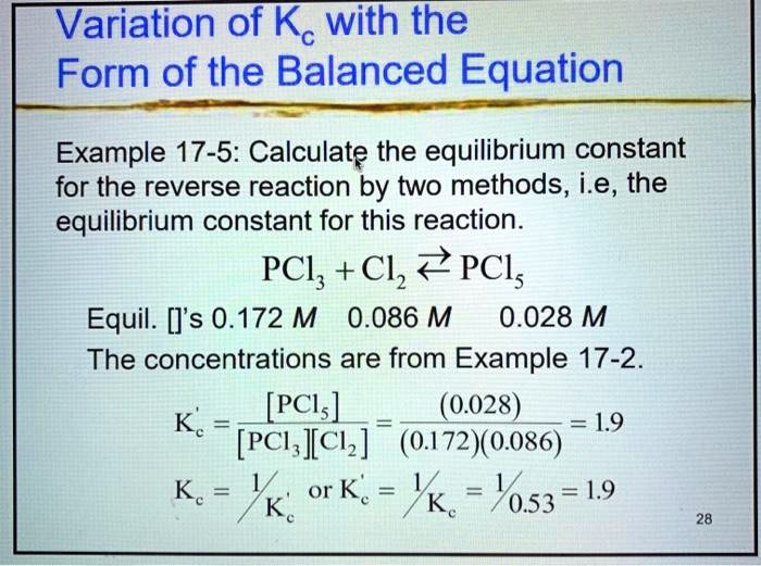 SOLVED Variation Of Kc With The Form Of The Balanced Equation Example