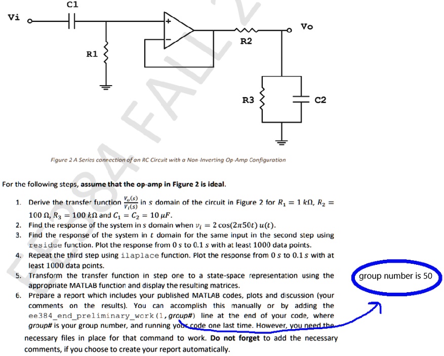 SOLVED: C1 Vi. Vo R2 RI Figure 2: A Series connection of an RC Circuit with a Non-Inverting Op ...