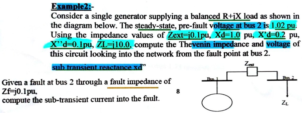 Example2:- Consider a single generator supplying a balanced R+jX load as shown in the diagram ...