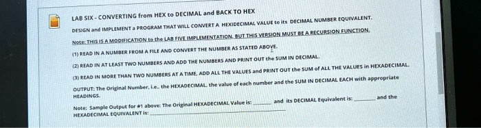 Solved Can You Do This Lab Please Using C It Must Be A Recursion Function Lab Six Converting 