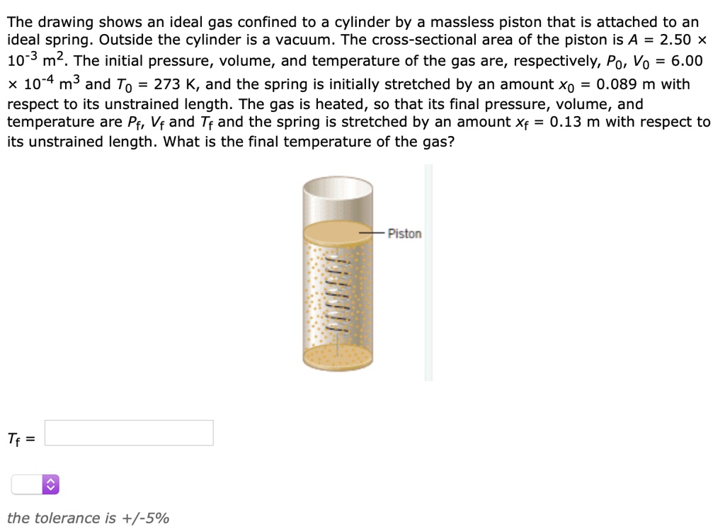 SOLVED:The drawing shows an ideal gas confined to a cylinder by massless piston that is attached ...