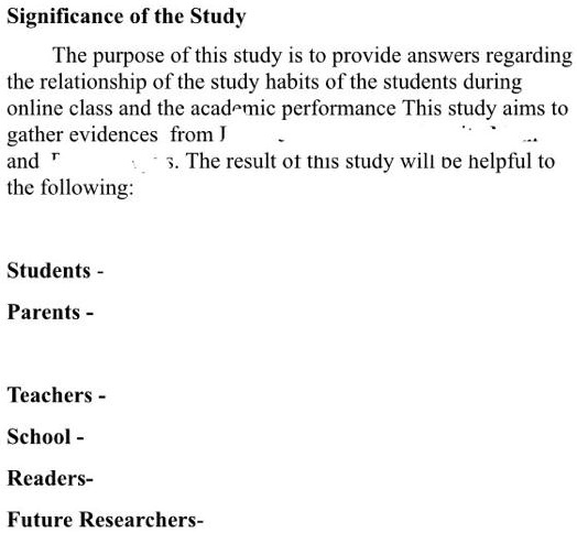 Significance of the Study The purpose of this study is to provide ...