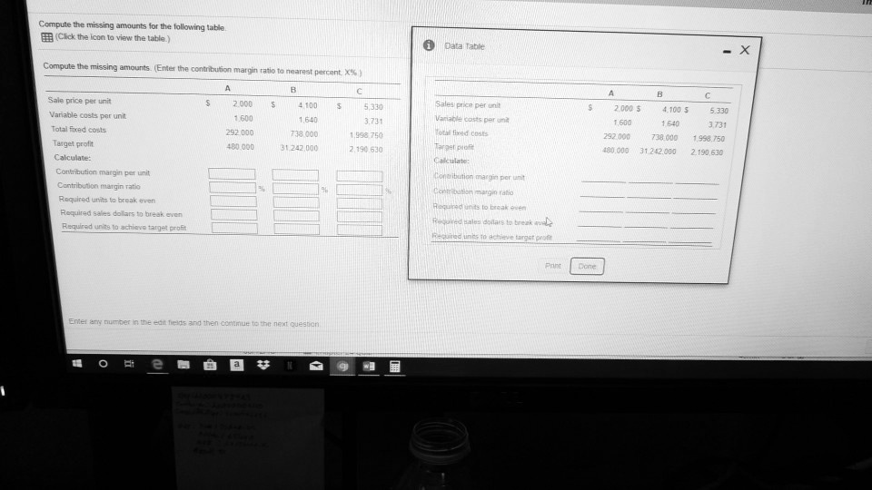 SOLVED: Compute the missing amounts for the following table Click the ...