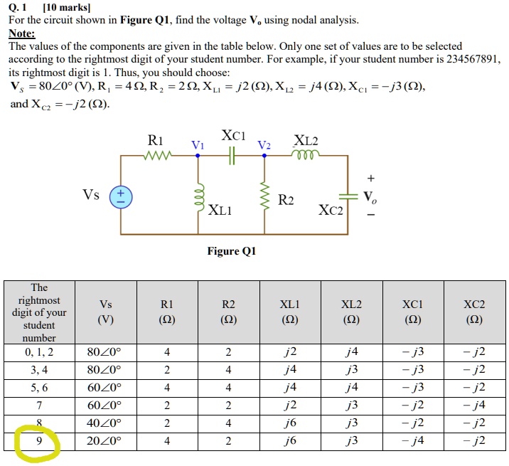 SOLVED: Q.1 [10 marks] For the circuit shown in Figure Q1, find the voltage V, using nodal ...