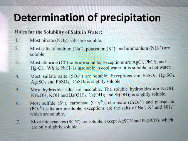 SOLVED: Determination of precipitation Rules for the Solubility of ...