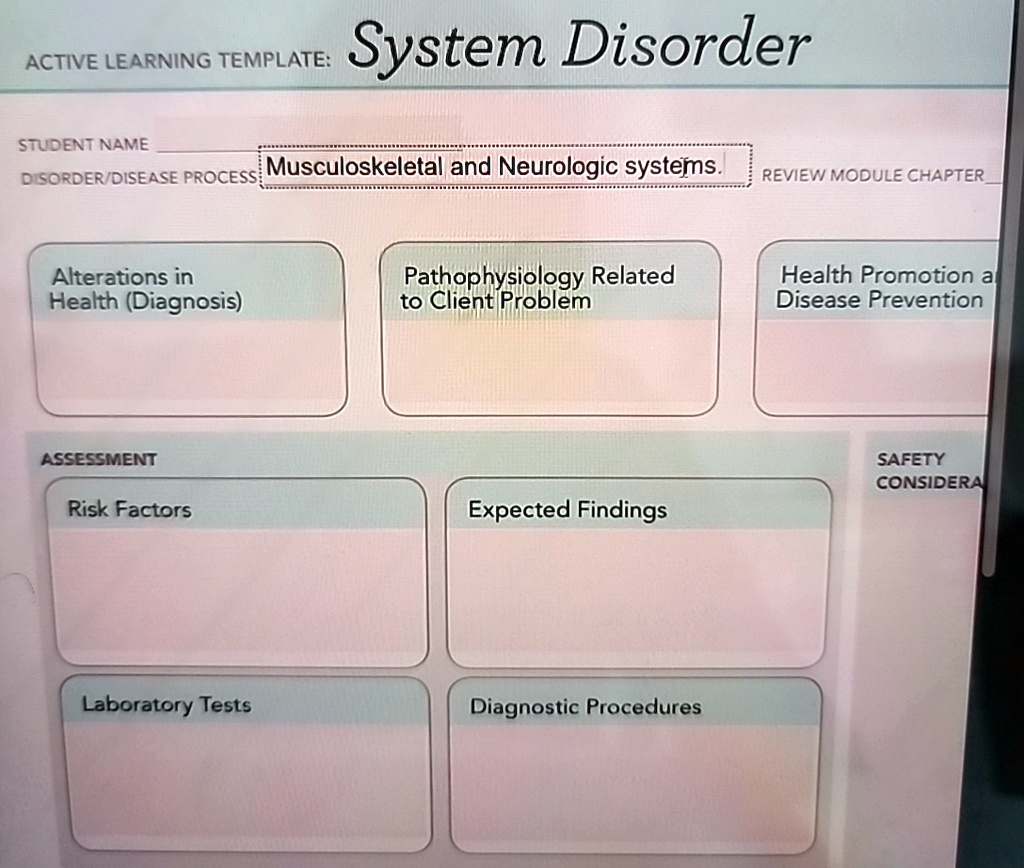 ACTIVE LEARNING TEMPLATE: System Disorder STUDENT NAME: DISORDER/DISEASE PROCESS ...