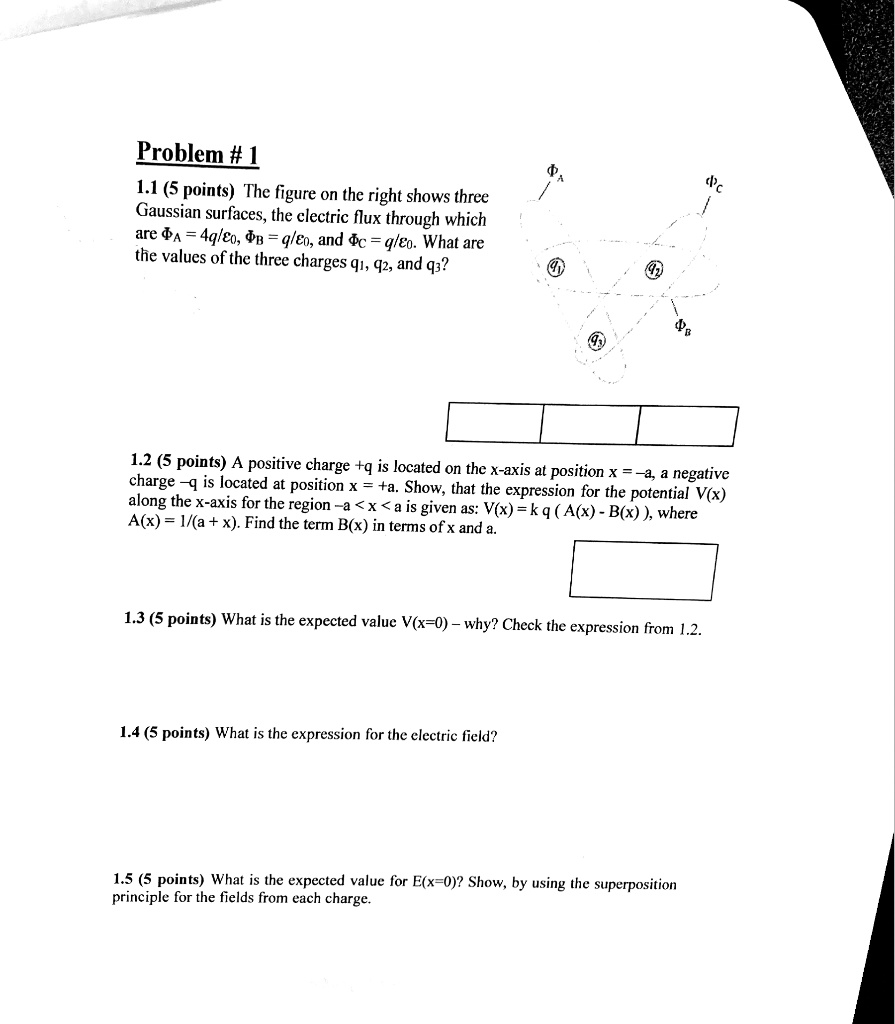 problem 1 11 5 points the figure on the right shows three gaussian surfaces the clectric flux ...