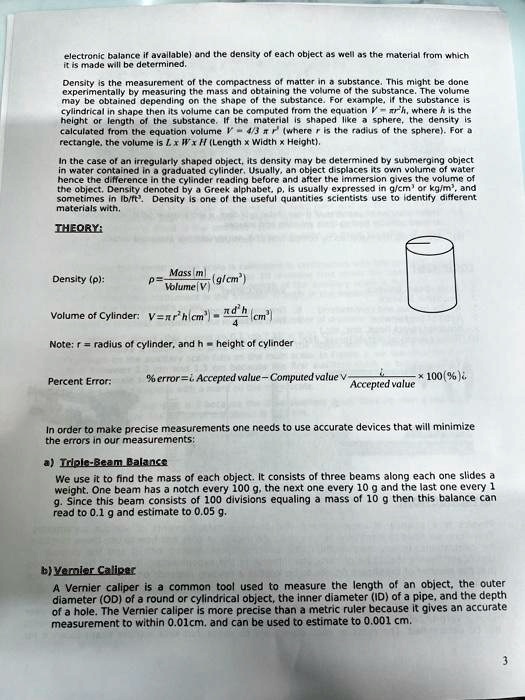 SOLVED: Texts: electronic balance (if available) and the density of each object, as well as the ...