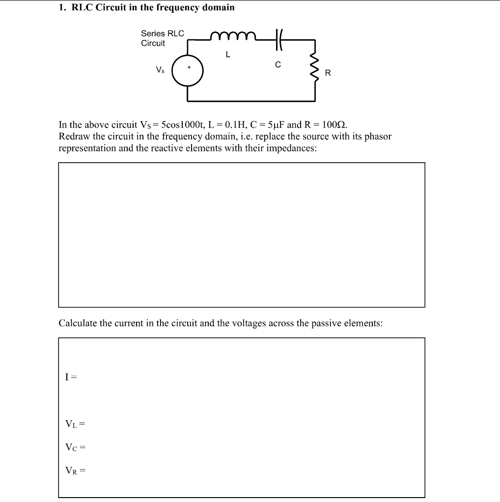 1. RLC Circuit in the frequency domain Series RLC Circuit L C Vs R In ...