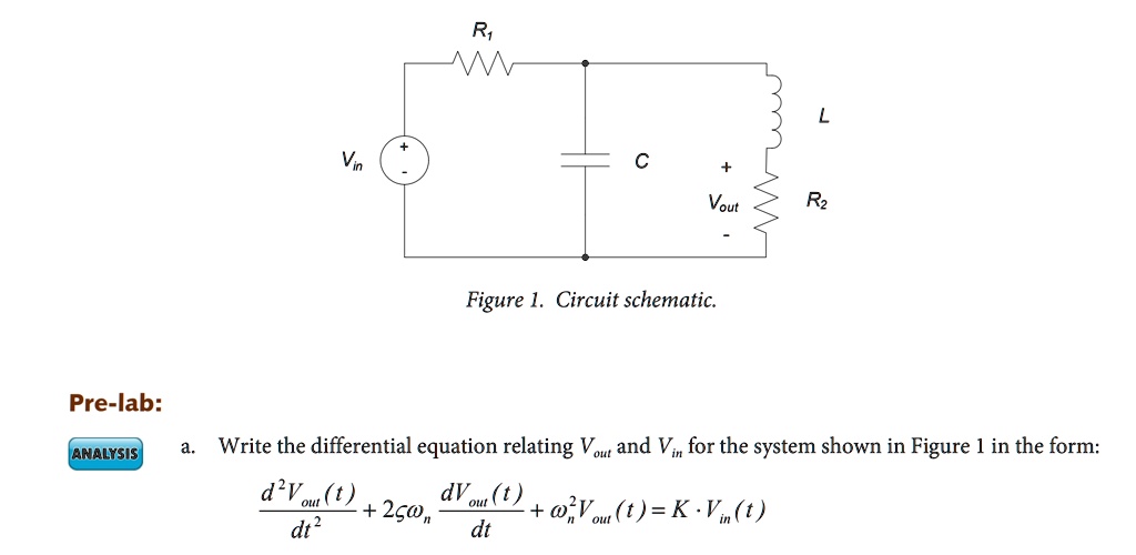 SOLVED: R, Vout R2 Figure 1. Circuit schematic. Pre-lab: ANALYSIS a. Write the differential ...