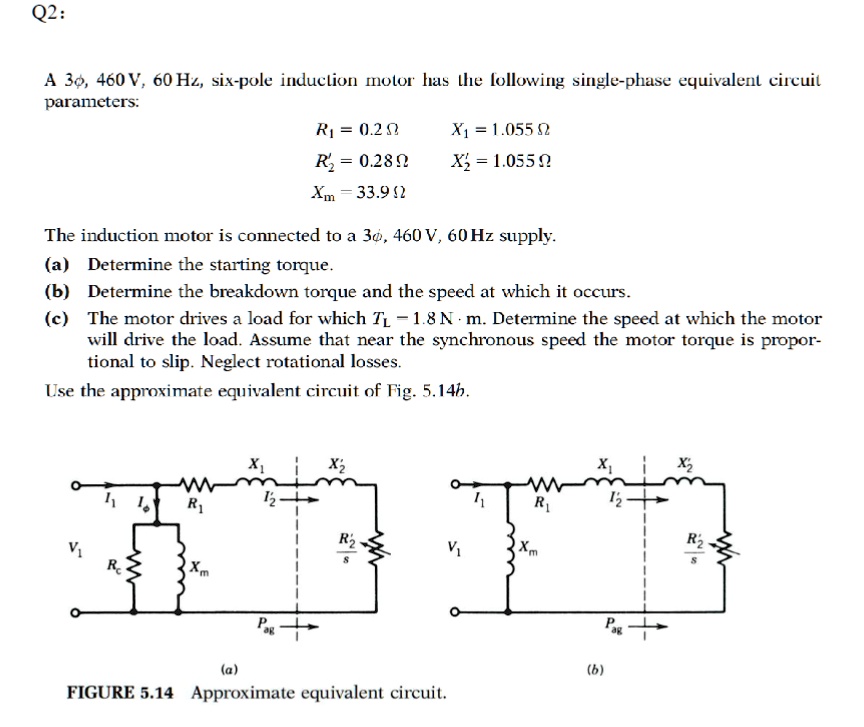 SOLVED: a 3 ϕ, 100-hp, 460-V, eight-pole induction motor has the following single-phase ...