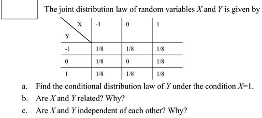 SOLVED: The joint distribution law of random variables X and Y is given ...