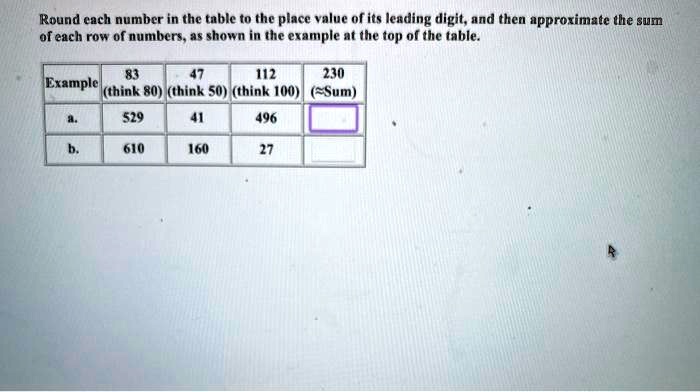 SOLVED: Round each number in the table to the place value of its ...