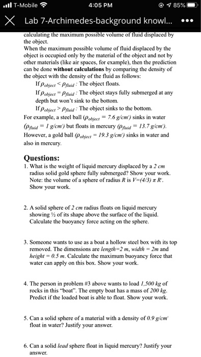 Lab 7-Archimedes-background knowl... calculating the maximum possible volume of fluid displaced ...