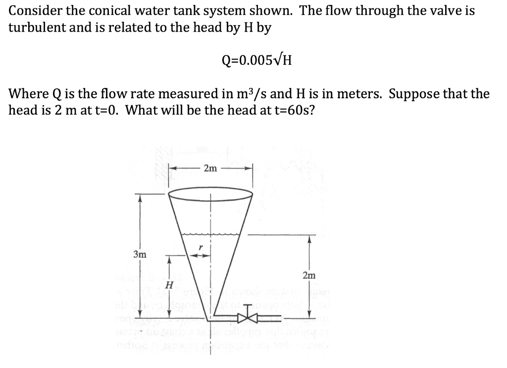 SOLVED: Consider the conical water tank system shown. The flow through ...