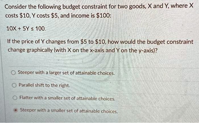 SOLVED: Consider the following budget constraint for two goods, X and Y ...