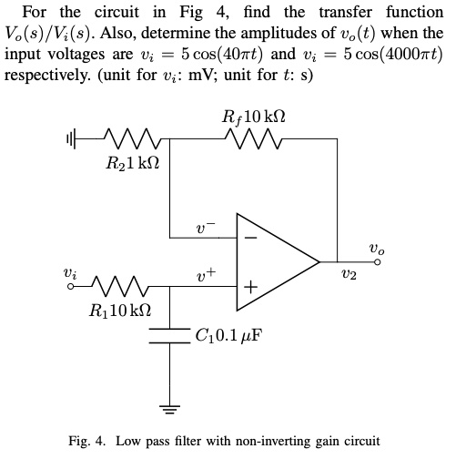 SOLVED: For the circuit in Fig 4, find the transfer function V(s)/Vi(s ...