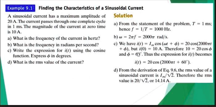 example 91 finding the characteristics of a sinusoidal current a ...