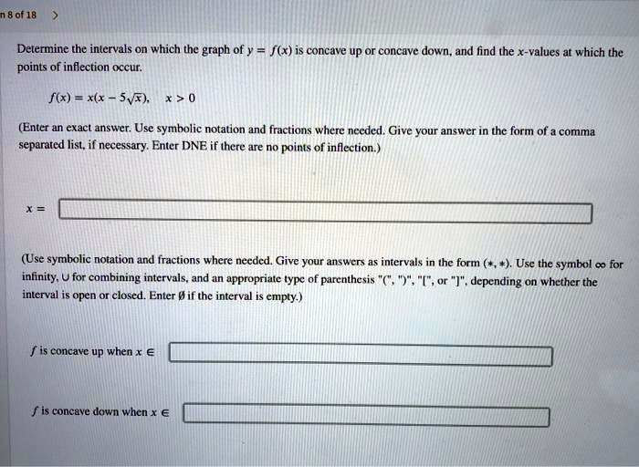 SOLVED: Determine the intervals on which the graph has points of inflection; whether it is ...