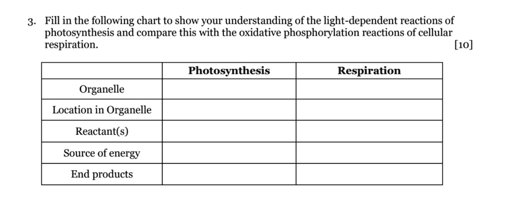 3. Fill in the following chart to show your understanding of the light ...