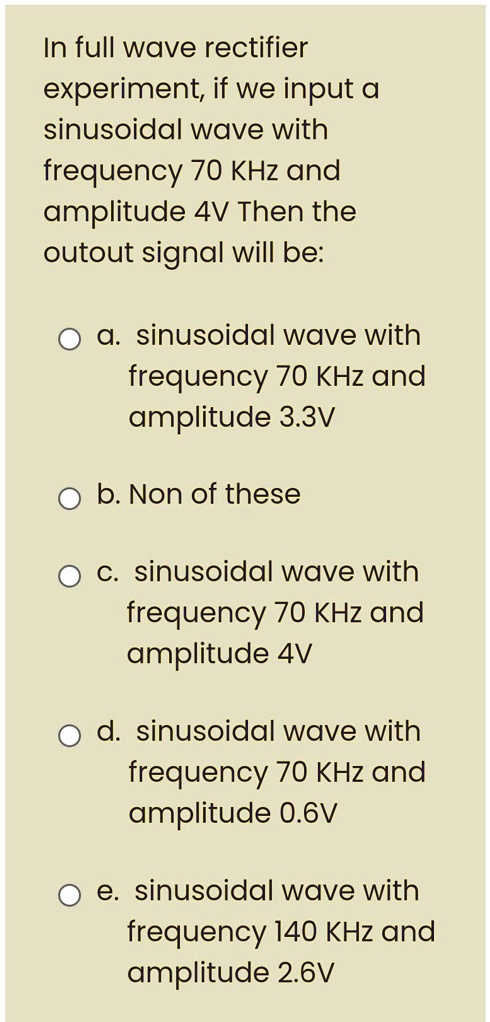 SOLVED: In a full wave rectifier experiment, if we input a sinusoidal ...