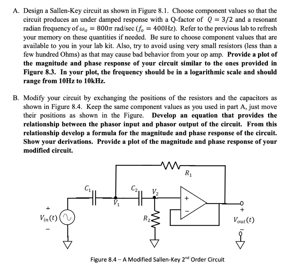 SOLVED: Design a Sallen-Key circuit as shown in Figure 8.1. Choose ...