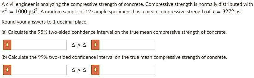 A civil engineer is analyzing the compressive strength of concrete ...